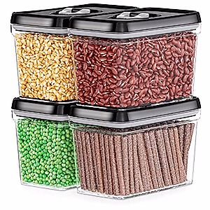 DWËLLZA KITCHEN Airtight Food Storage Containers - Pantry Snacks Kitchen Container, Baking Supplies, 4LB Sugar & Flour Canister - 4 Pc Set All Same Size - Clear Plastic BPA-Free - Keeps Fresh & Dry