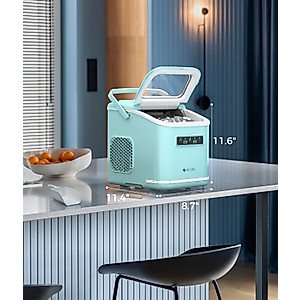 ecozy Countertop Ice Maker, Portable Ice Maker with Self-Cleaning, 9 Bullet Ice Cubes in 6 Mins, 26lbs/24Hrs, Ice Maker Machine with Ice Bags, Handle, Standing Scoop and Basket, Green