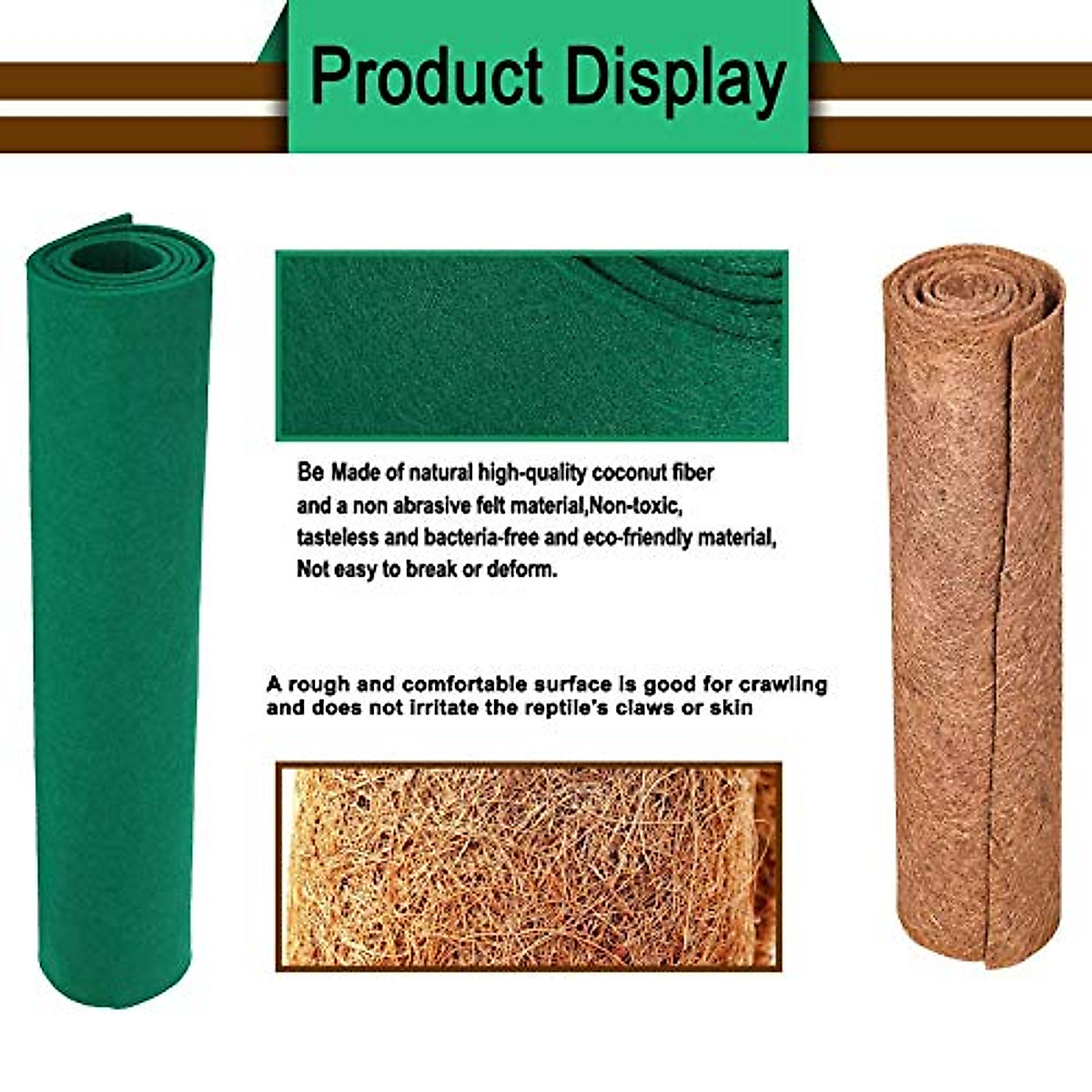PINVNBY Reptile Carpet, 2 Sheets Lizard Terrarium Mat,Natural Coconut Fiber Substrate Bedding Habitat Liner Pads for Bearded Dragon Snake Bedding Gecko Tortoises Tortoise Chameleons