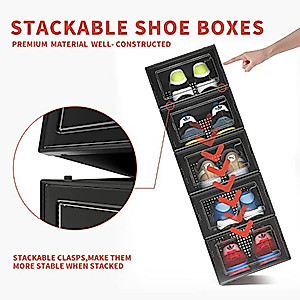 12 Pack Shoe Organizer Boxes, Black Plastic Stackable Shoe Storage Bins For Closet, Space Saving Shoe Holder Sneaker Display Case