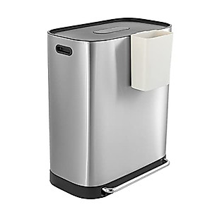 happimess HPM1014A Beni Kitchen 16-Gallon Double-Bucket Step-Open Trash Can with Soft-Close Lid, Modern, Minimalistic, Fingerprint Proof for Home, Kitchen, Laundry Room, Office, Bathroom, Chrome