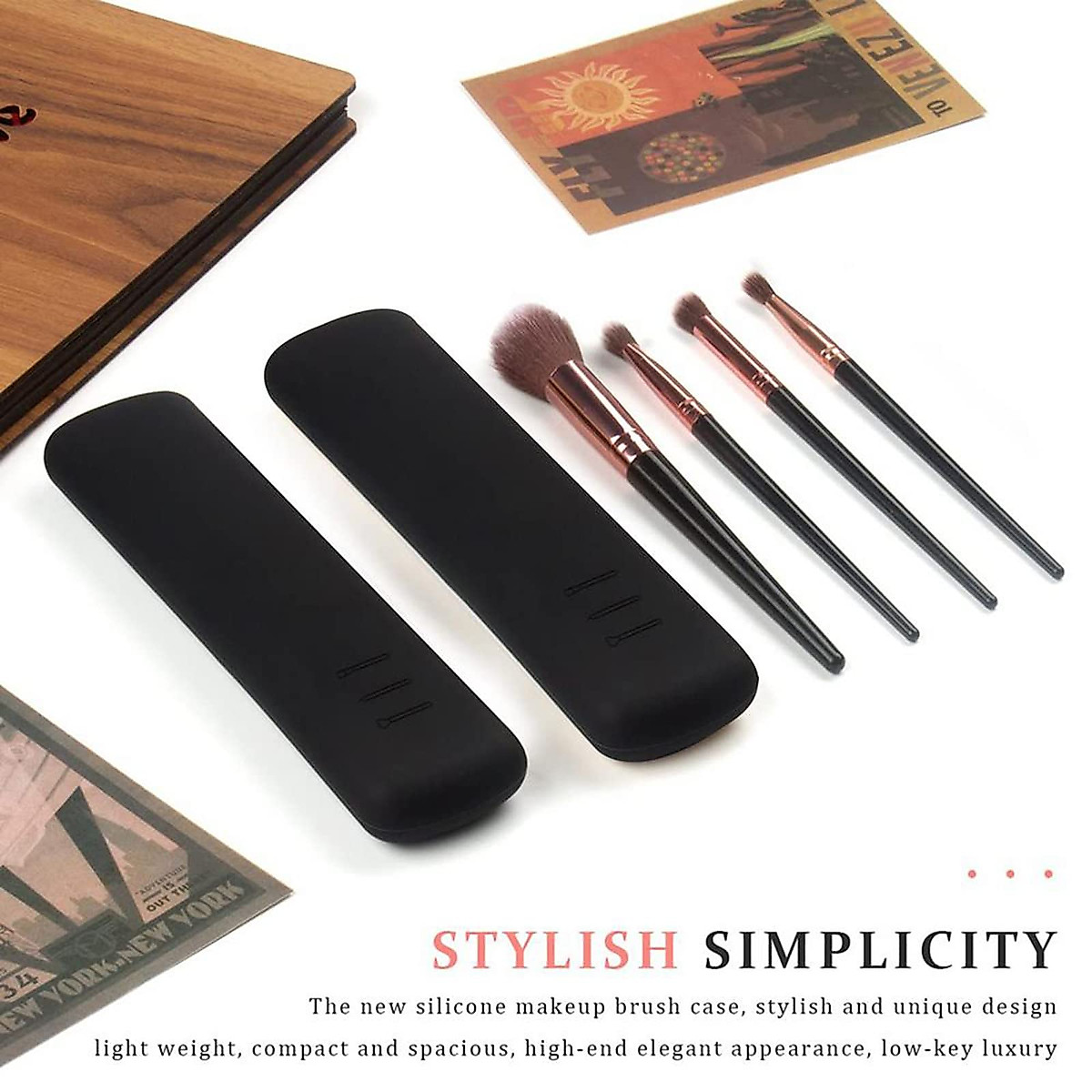 Travel Makeup Brush Case,Silicon Trendy Portable Makeup Brush Cosmetic Holder,Soft and Comfortable Makeup Brush Organizer,Fashionable and Beautiful Cosmetic Brush Bag (Khaki)