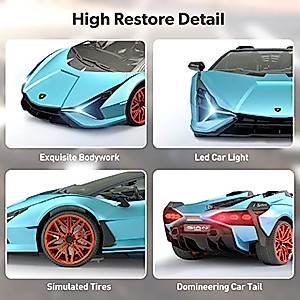 MIEBELY Lamborghini Remote Control Car, 1:12 Scale Lambo Toy Car 7.4V 900mAh Officially Licensed 12Km/h Fast Rc Cars with Led Light 2.4Ghz Model Car for Adults Boys Girls Birthday Ideas Gift - Blue