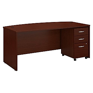 Bush Business Furniture Series C 72W x 36D Bow Front Desk with Mobile File Cabinet in Mahogany