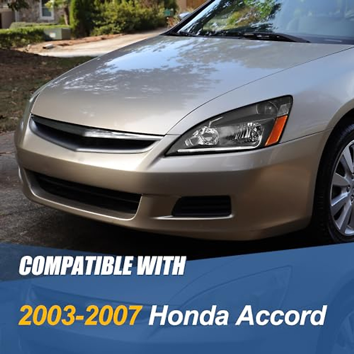 Auto Dynasty [Halogen Model Factory Style L-Styling LED DRL Headlights Assembly with Compatible with Honda Accord 7th Gen UC1 03-07, Driver and Passenger Side, Black Housing Amber Corner