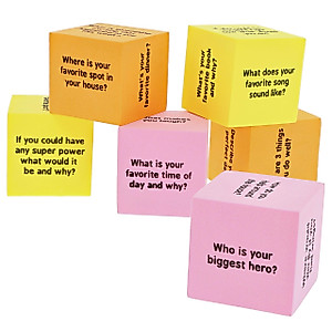 Juvale Conversation Starters Cubes, Kids Educational Games (3 Colors, 1.5 In, 6 Pack)
