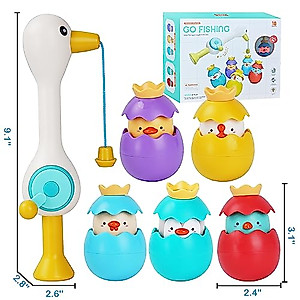 Hiitytin Bath Toy for Toddlers 1-3 Bathtub Toy with Fishing Floating Squirts Toy Water Scoop Swimming Egret Bird and Stacking Cups (6 Pack)