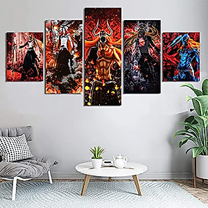 Anime Canvas Wall Art Manga Swords Ichigo Kurosaki Soul Reaper 5 Pieces HD Pictures Print for Living Room Home Bedroom Playroom Decor Unframed