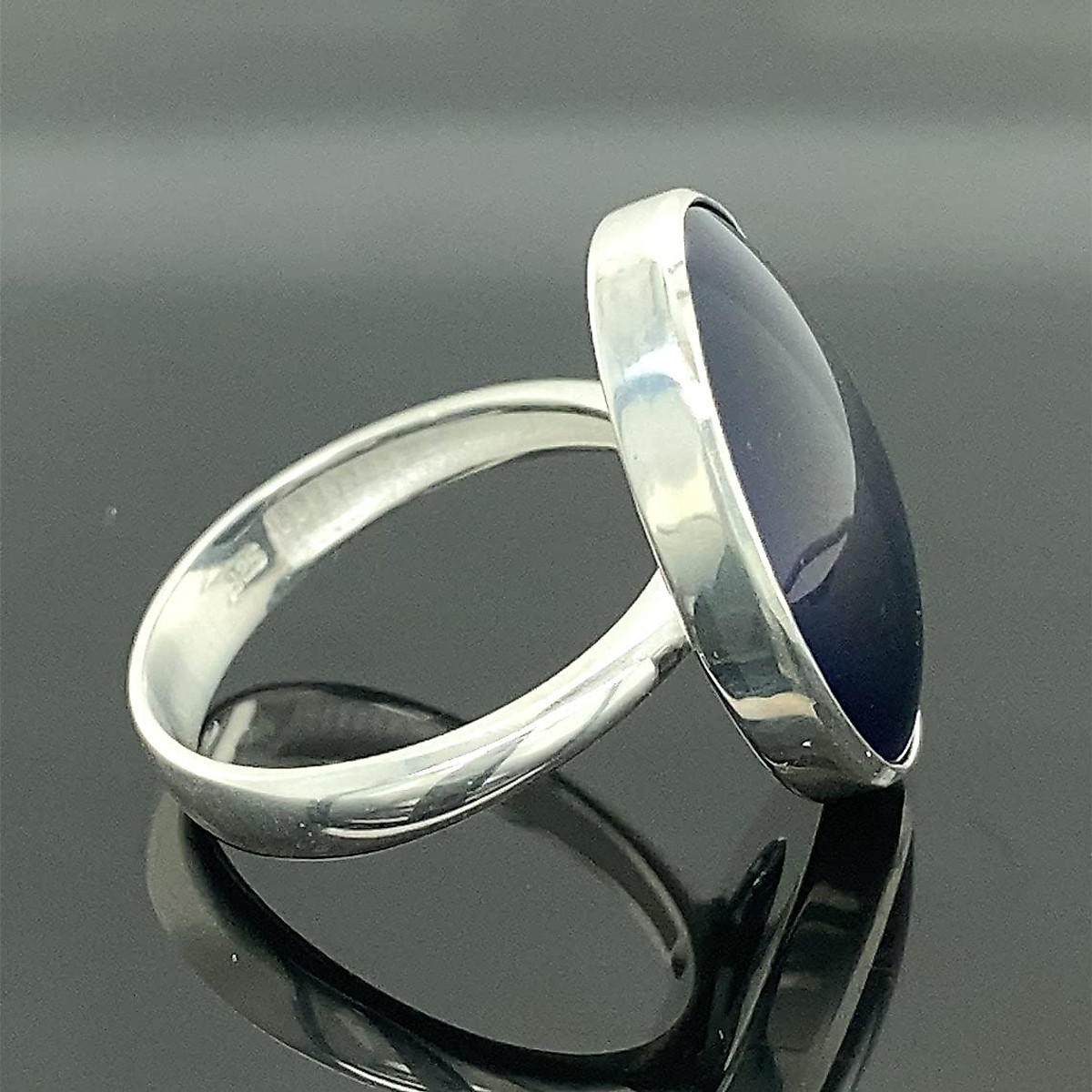 Silver Oval Sense Stone Ring, Handmade Ring, Color Changing Ring, Color by Temperature Mood Charm, 925k Sterling Silver Ring