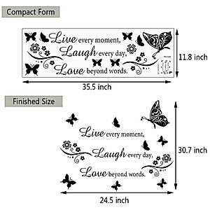 Wall Decal Quote Live Every Moment Laugh Every Day Love Beyond Words Wall Sticker Motivational Wall Decals Family Inspirational Wall Stickers for Bedroom Living Room Window Decor Home Decor.