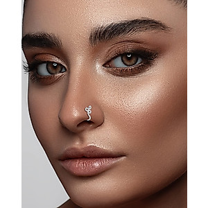 Akeoqi 16-24Pcs African Faux Nose Cuff Non Piercing Inlaid Cubic Zirconia Clip on Nose Ring Star flower Leaf Heart Shape Nose Ring Fake Nose Cuff for Women Silver Gold Rose Gold Tone