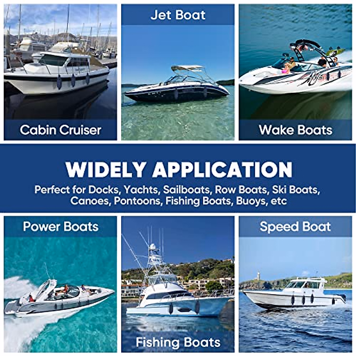 Dreizack Boat Fenders 4 Pack 6.5"x23", Boat Bumpers for Docking with 4 Ropes, Inflatable Ribbed Marine Pontoon Boat Fender Bumper for Docks with 1 Storage Bag, 1 Air Pump and 4 Needles, Blue