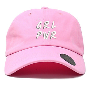 Love Sketches Girl Power GRL PWR with Crown Classic Polo Baseball Cap Low Profile Dad Cap Hat (Pink-wt)
