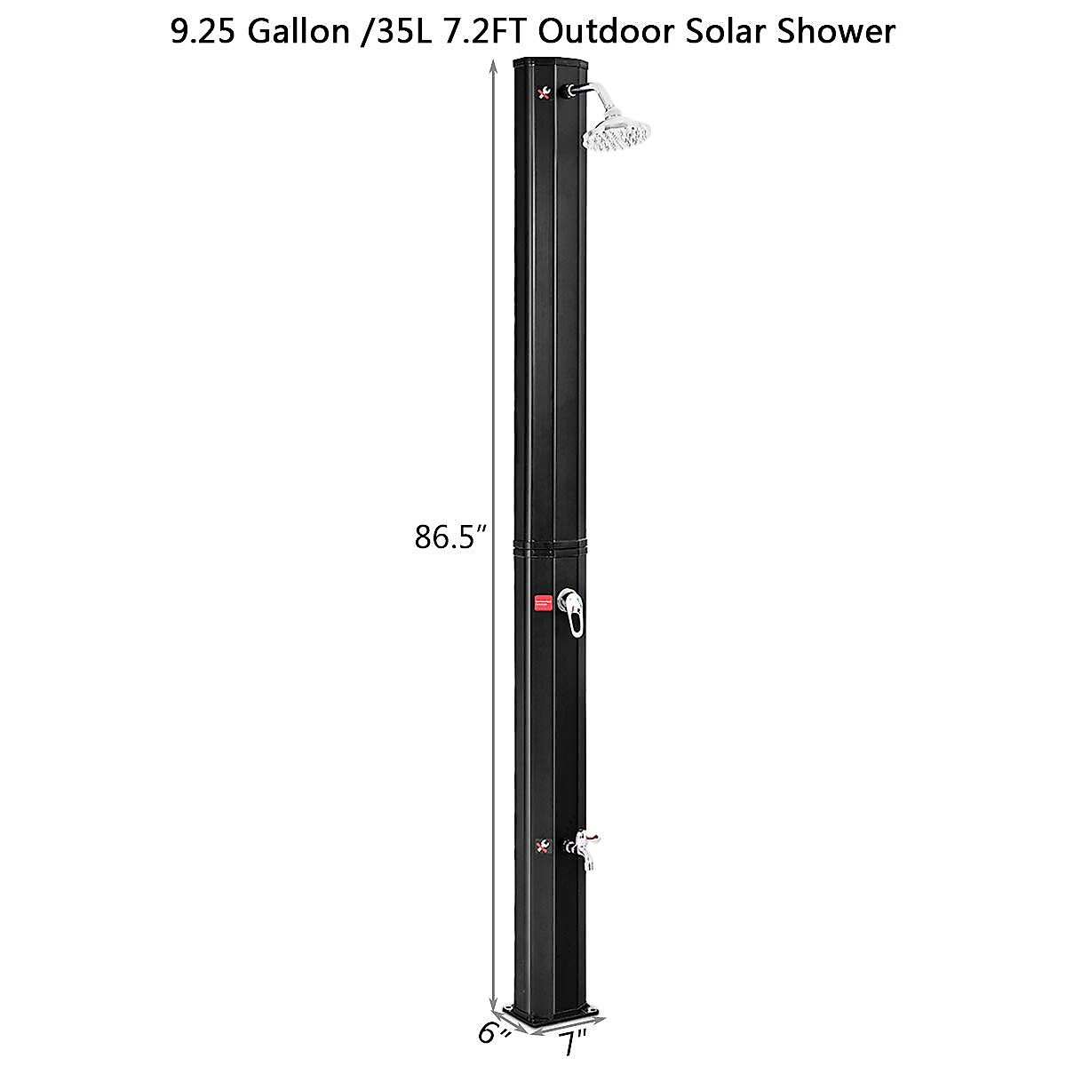Giantex 7.2Ft 9.3 Gallon 2-Section Solar Heated Shower W/Shower Head Outdoor Backyard Poolside Beach Pool Spa for Easy Installation, Black