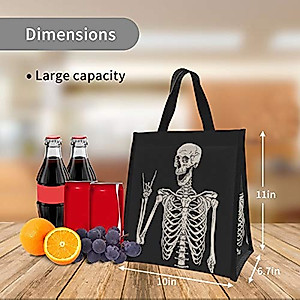 Ouqiuwa Reusable Lunch Bag Cute Lunch Box, Lunch Tote Handbag for Women Men Work Travel Shopping-Rock and Roll Skeleton Skull Boho Hippie