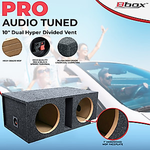 Atrend Bbox Dual Vented 10 Inch Subwoofer Enclosure - Car Subwoofer Boxes & Enclosures - Premium Subwoofer Box Improves Audio Quality, Sound & Bass - Red & Black Spring Terminals - Charcoal
