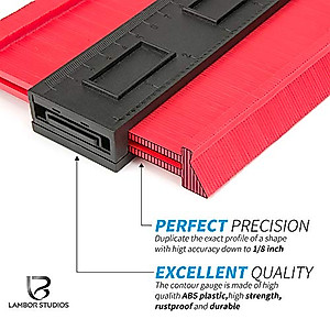 Contour Gauge 10 Inch, Widen Plastic Profile Gauge Duplicator, Precisely Copy Irregular Shapes Wood Template Measuring Tool for Perfect Fit and Easy Cutting (10 Inch Widen-Red)
