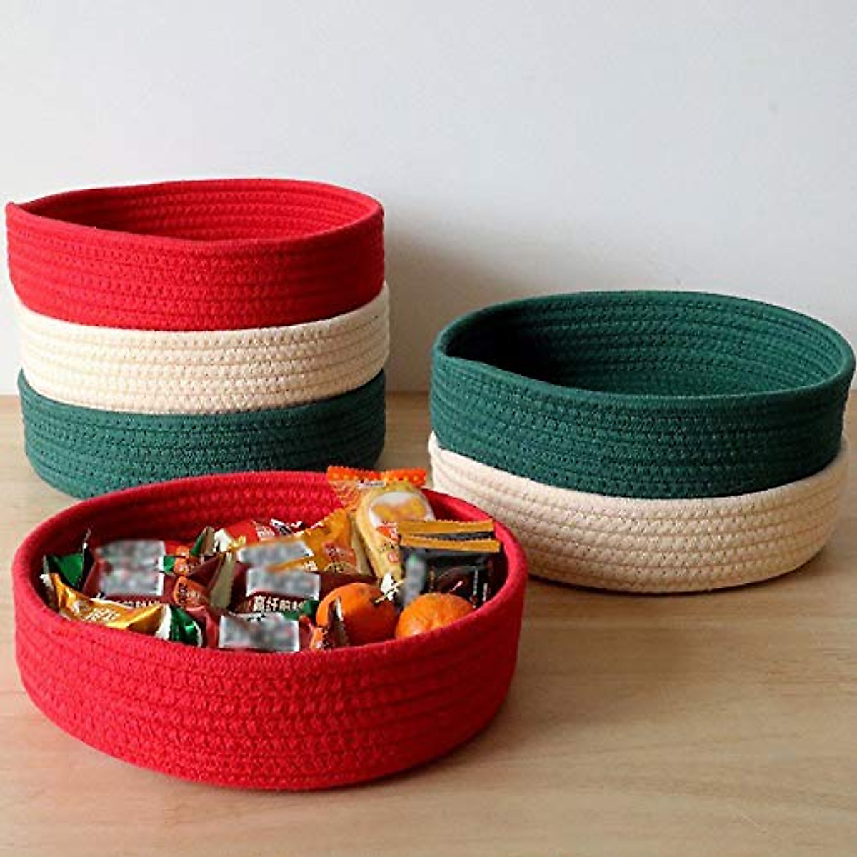 tbpersicwT Storage Basket Stackable Large Capacity Simple Design Decorative Woven Cotton Rope Baskets for Bedroom Red