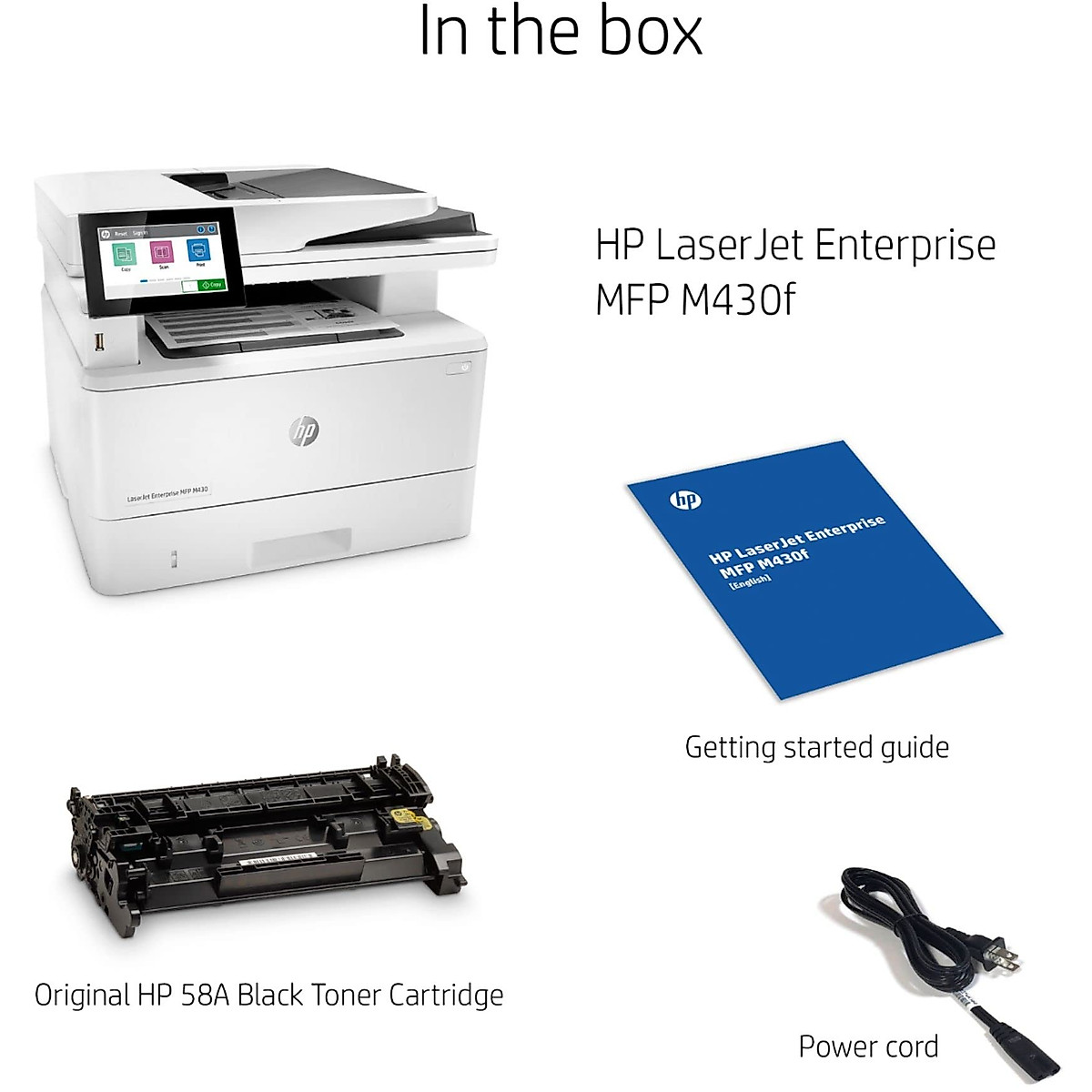 HP Laserjet Enterprise MFP M430f All-in-One Wired Monochrome Laser Printer, White - Print Scan Copy Fax - 4.3" LCD, 40 ppm, Auto Duplex Printing, 50-Sheet ADF, Ethernet, Cbmou Printer_Cable