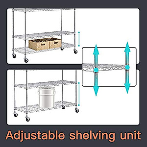 18" D×48" W×72" H Wire Shelving Unit Metal Shelf with 6 Tier Casters Adjustable Layer Rack Strong Steel for Commercial Restaurant Garage Pantry Kitchen Garage，Chrome
