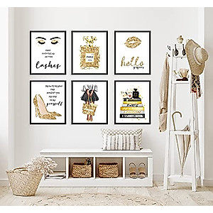 Gorgeous Fashion Wall Art Fashion Wall Decor Gold Bedroom Decor Girls Room Decor Bathroom Wall Decor Art Poster Perfume High Heels Poster Print Fashion Women Wall Decor (8x10 in Unframed, Black Gold)