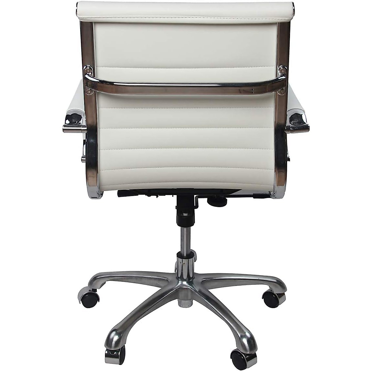 Fohfurniture White PU Leather Ergonomic Executive Office Desk Tark Chair, Mid Back Leather Height Adjustable Swivel Ribbed Chairs Conference Task Chair(Mid-Back, White)
