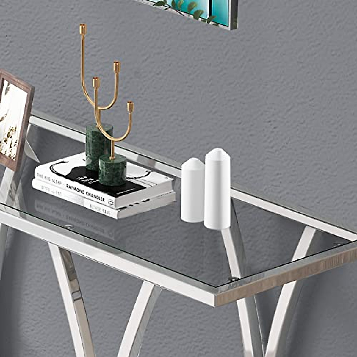 ASYA 2-Tier Glass Entryway Table, Console Tables for Entryway with Chrome Frame, Silver Glass Sofa Table for Entryway, Living Room, Chrome Finish