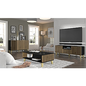 Homlando The Ravenna Living Room 3 Piece Set - TV Stand Ravenna Cabinet - Sideboard Chest of Drawers - Coffee Table - Made in EU Modern Furniture - Black/Natural Oak