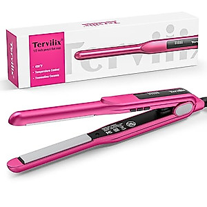 Terviiix Small Flat Irons for Short Hair, Pencil Hair Straightener for Edges, Straightening Iron for Pixie Cut & Touch Ups, Ceramic Curling Iron in One, Dual Voltage, 1/2"