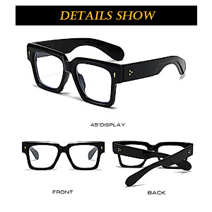 EYLRIM Square Frame Glasses for Women Men Fashion Thick Frame Blue Light Glasses Non Prescription Eyeglasses(Black)