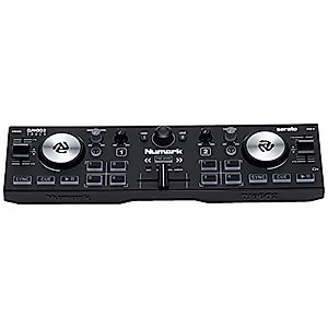 Numark DJ2GO2 Touch – Compact 2 Deck USB DJ Controller For Serato DJ with a Mixer / Crossfader, Audio Interface and Touch Capacitive Jog Wheels,Black