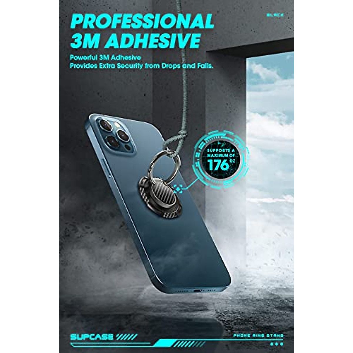 SUPCASE Cell Phone Ring Holder, 360° Rotation & 180° Flip Universal Phone Ring Stand with Metal Phone Grip Compatible for Magnetic Car Mount (Black)