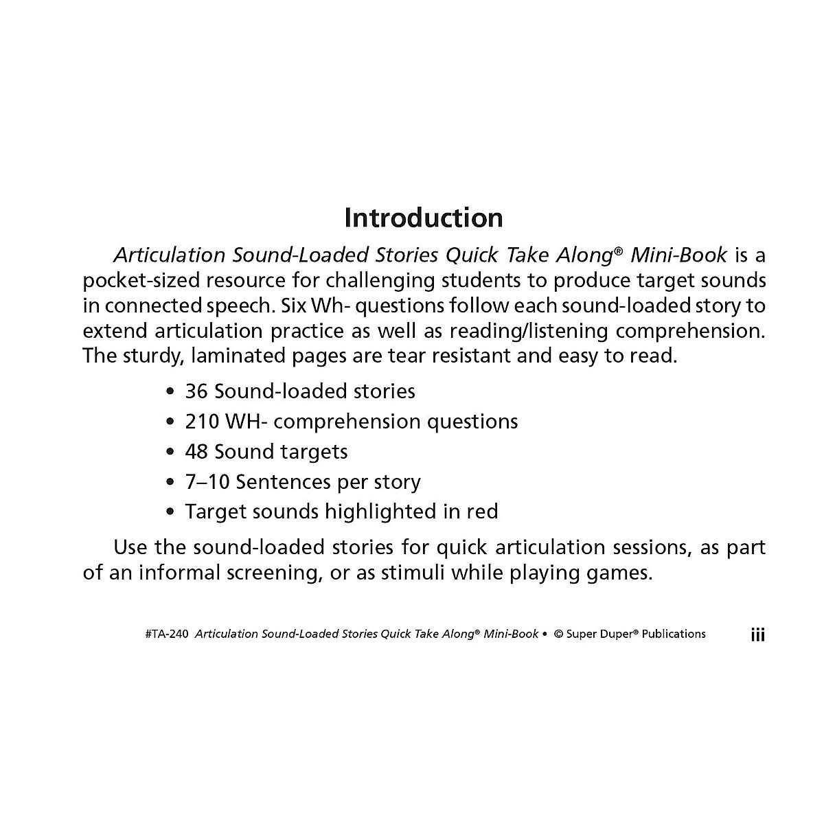 Super Duper Publications | Articulation Sound-Loaded Stories Quick Take Along® Mini-Book | Educational Resource for Children