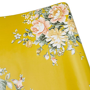 Yifely Vintage Peony Floral Shelving Paper Dark Yellow Peel & Stick Shelf Liner Dresser Drawer Sticker 17.7 Inch by 9.8 Feet