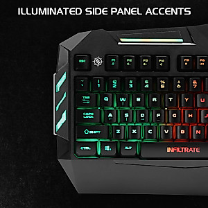 ENHANCE Infiltrate KL1 LED Gaming Keyboard - Multi Color Backlit Keyboard with 2 Lighting Modes, Spill Resistant Design, USB Braided Cable - 19 Key Rollover, Anti-Ghosting, & Multimedia Keys