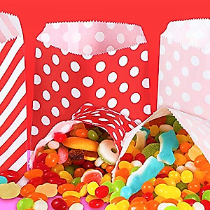 Kolewo4ever 100 pieces Valentines Treat Bags Buffet Paper Bags Party Favor Goody Bags Gift Bags Red Pink Striped Dot Candy Bags for Valentines Wedding parties