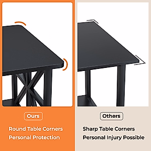 GreenForest Coffee Table with Round Corner, Farmhouse Center Table with 2-Tier Storage Shelf X-Frame Design for Living Room, 39 inch Black