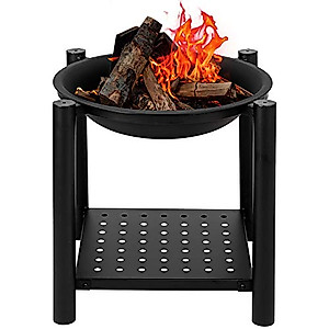 22" Fire Pit,Outdoor Wood Burning Heavy Duty Steel Grill Firepit Bowl with Mesh Spark Screen Cover Log Grate for Camping Picnic Bonfire Patio Backyard Garden Beaches Park