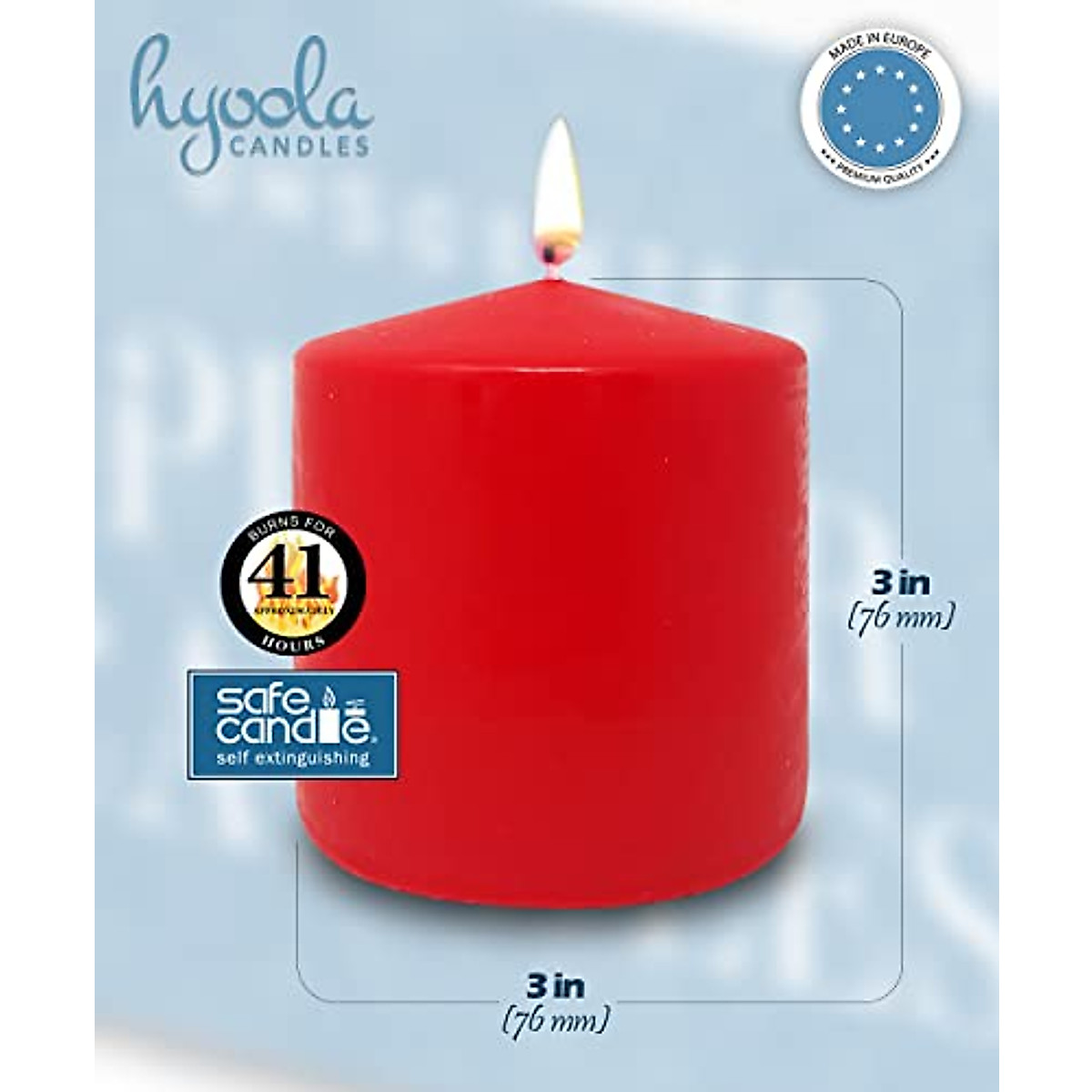 HYOOLA Red Pillar Candles 3x3 Inch - Unscented Pillar Candles - 6-Pack - European Made