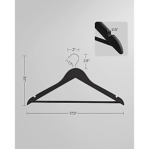 SONGMICS Rubber Coated Wooden Hangers, 20-Pack Clothes Wood Hangers, Non-Slip Coat Hangers, Rubber Hangers with Shoulder Grooves and 360° Swivel Hook, for Suits Shirts Coats, Black UCRW011B02