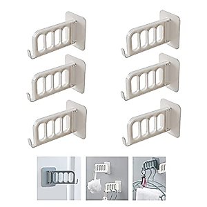 Foldable Hanger No Hole Punching, Small Folding Clothes Hanger Storage Utility Coat Hooks Rack Organizer for Walls, 4 Holes Wall Mounted Clothes Drying Rack Hanger for Hanging Clothes (Beige 6PCS)
