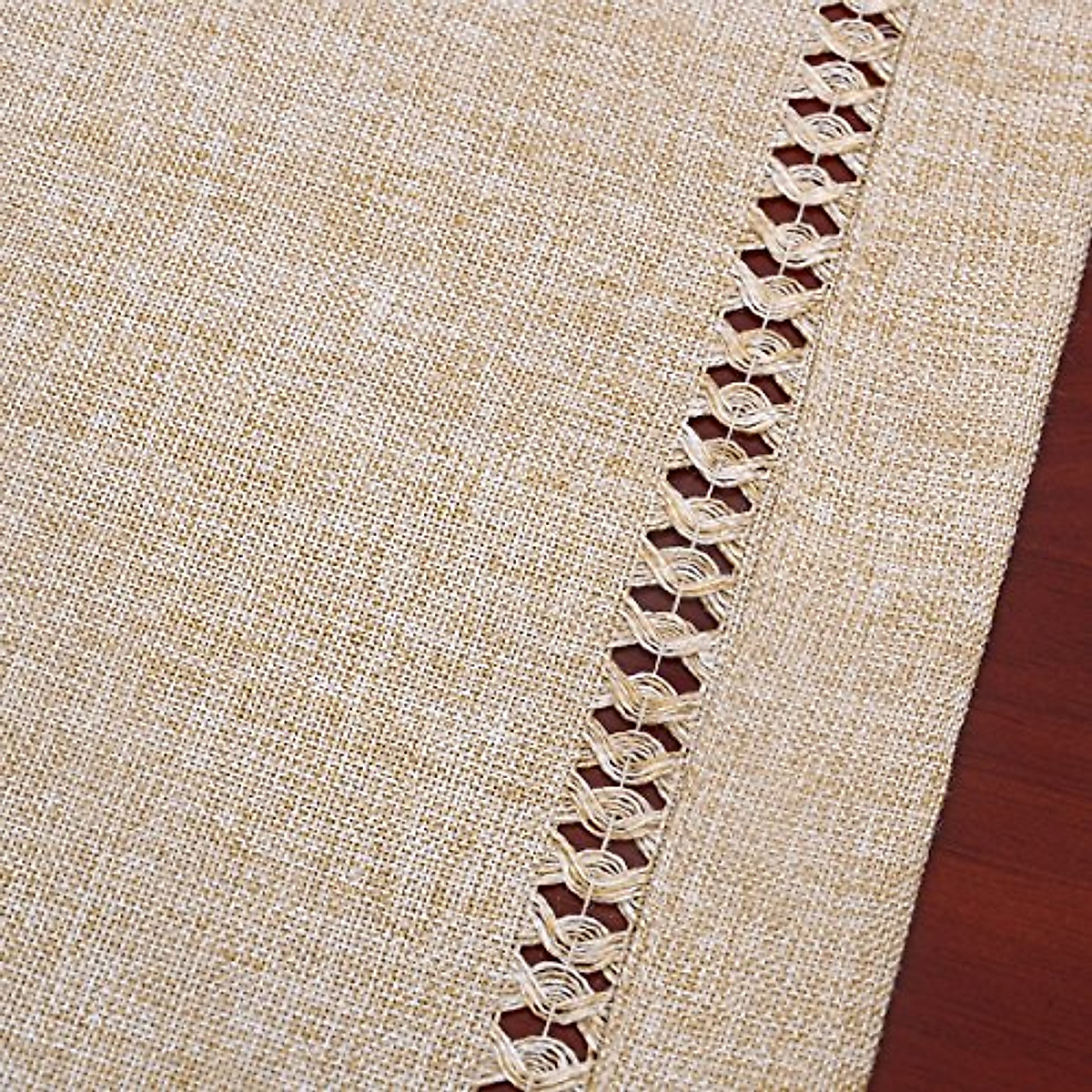 Grelucgo Handmade Hemstitch Beige Table Runner Or Dresser Scarf, Rectangular 14 by 36 Inch