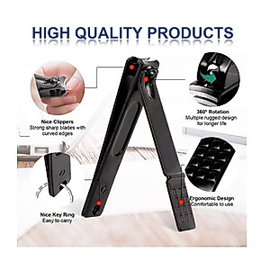 Manicure Set Pedicure Kit Nail Clippers Set 8 in1 High Precision Stainless Steel Cutter File Sharp Scissors for Men & Women Fingernails & Toenails Vibrissac Scissors with Stylish Case (black&red_8in1)