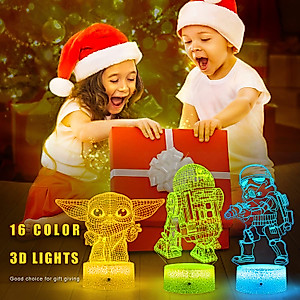 3D Illusion Star Lamp, Yoda Baby Night Light for Kids, 3 Pattern LED Wars Night Lamp for Room Decor Bedside Lamp as Christmas Gifts for Boys Girls Men
