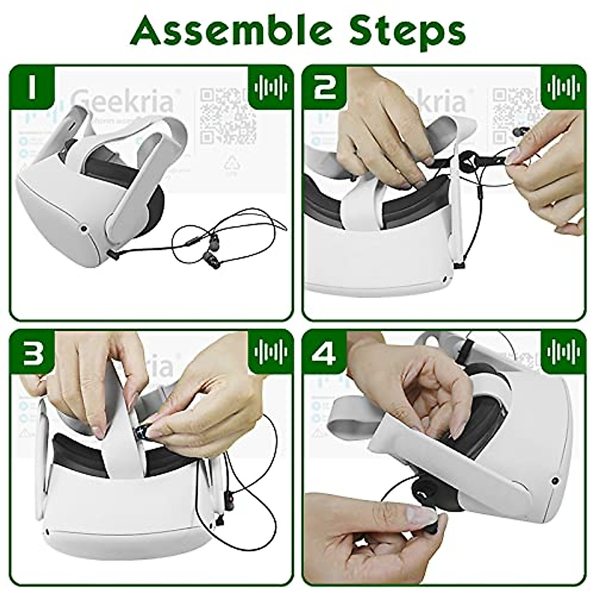 Geekria QuickFit VR Short Earbuds Compatible with Meta Q2, In-Ear Headphones with S/M/L Size Ear Tips, 3D 360 Degree Sound Earphone for Virtual Reality Gaming Headset (Black)