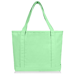 DALIX 20" Solid Color Cotton Canvas Shopping Tote Bag in Mint Green