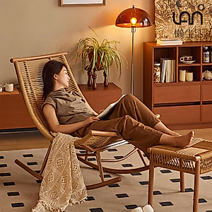 NRNQMTFZ Upholstered High-Back Glider Chair,Patio Rattan Rocker Chair with Cushions & Steel Frame, All-Weather Rocking Lawn Wicker Furniture for Garden Backyard Porch(White)