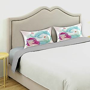 Dalzium Cute Mermaid Satin Pillowcase for Hair and Skin, Ocean Mermaid Girl Silk Pillow Case with Envelope Closure, Standard Size 20x26 inches, Pink, 1 PC