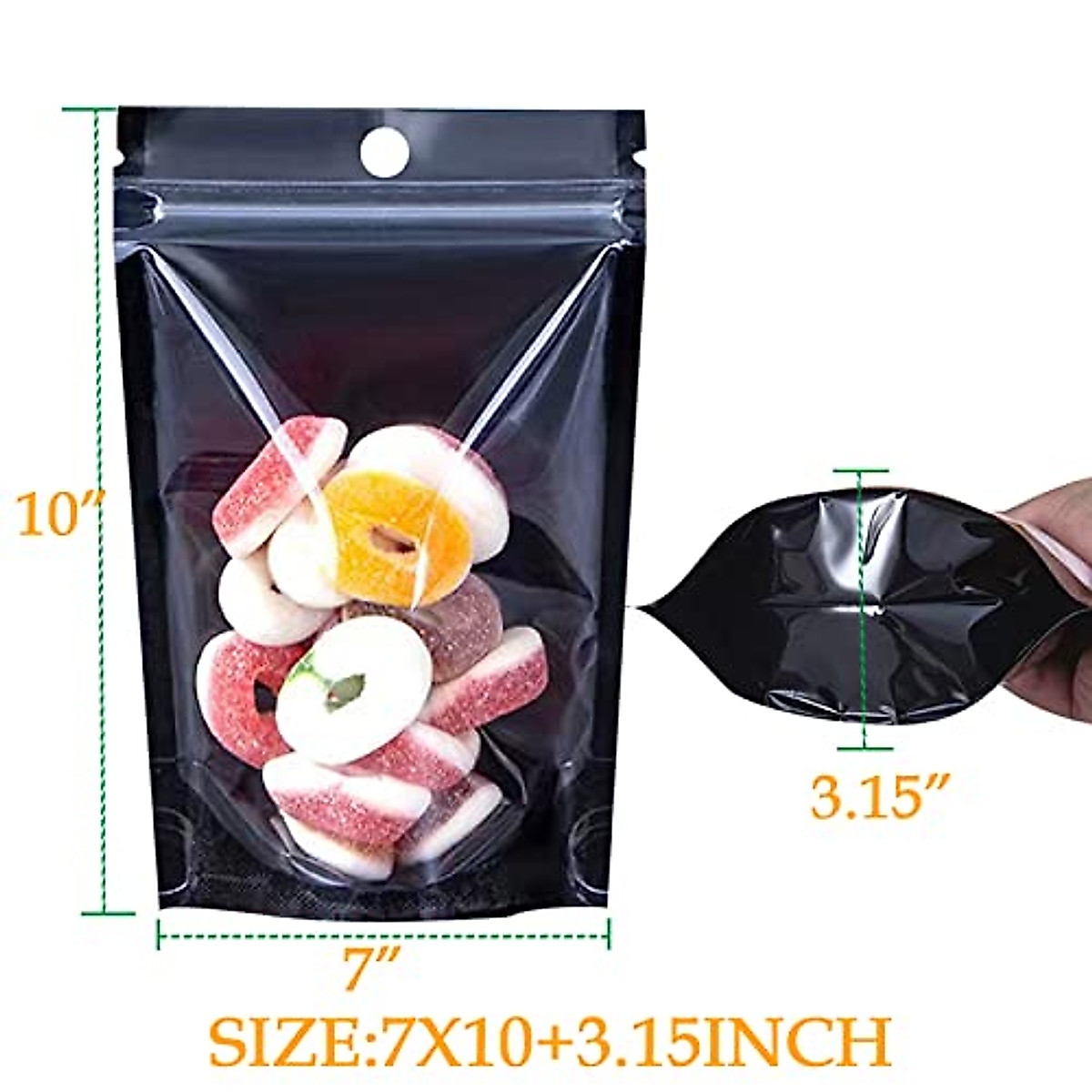 200PCS Black Mylar Bags For Food Storage Stand Up Packaging Bags For Small Business Resealable Sample bags 2 Sizes Foil Small Ziplock Bags with window
