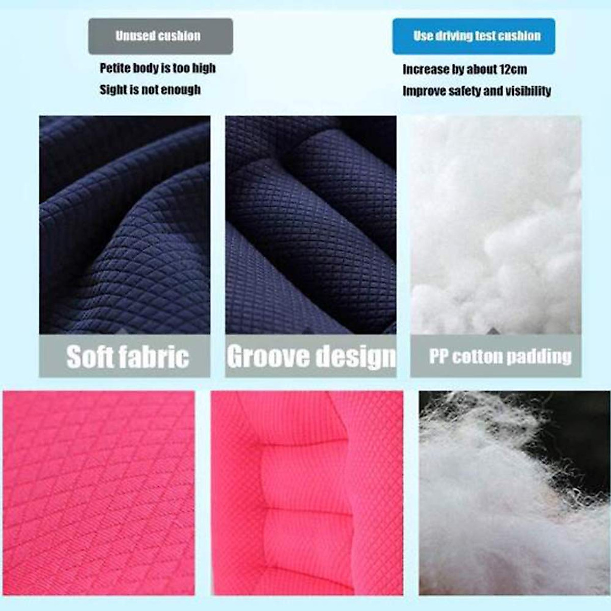 Thboxes Car Seat Cushion Heightening Height Boost Mat, Portable Breathable Driver Seat Cushion for Height, Provides Good Driving Visibility Rose/Grey 40 40 12cm